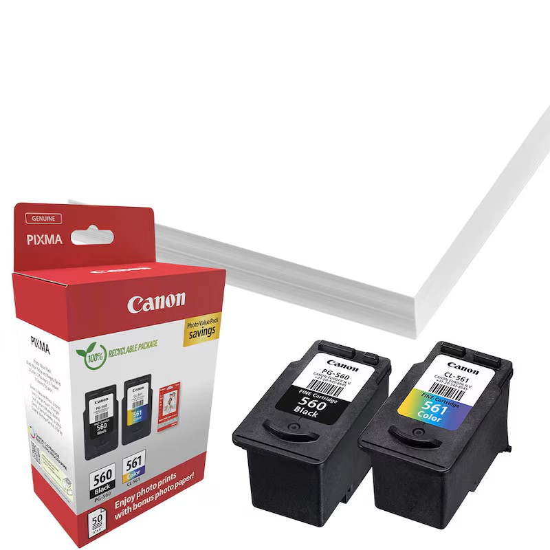 Canon 3713C008 / PG-560 + CL-561 schwarz, color Druckköpfe + Fotopapier ...